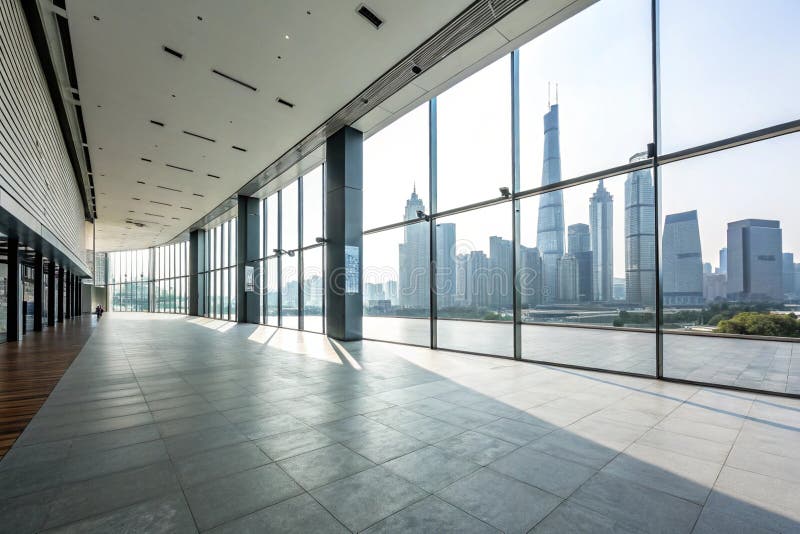Modern Building and Empty Floor with Skyline Stock Illustration ...