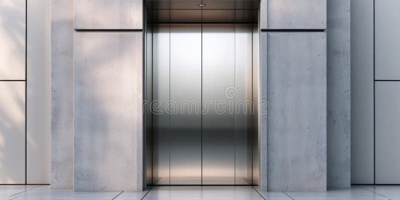A Modern Building Entrance Featuring a Metallic Elevator Front and ...