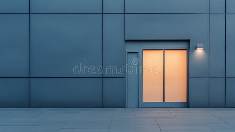 Modern Building Entrance with Illuminated Windows and Sleek Design ...