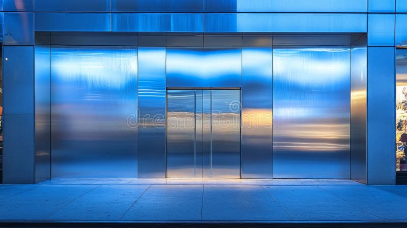 Modern Building Entrance with Reflective Glass Doors Stock Illustration ...