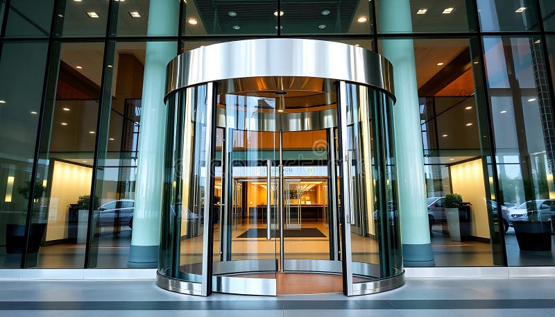 Modern Building Entrance with Revolving Doors, Contemporary ...