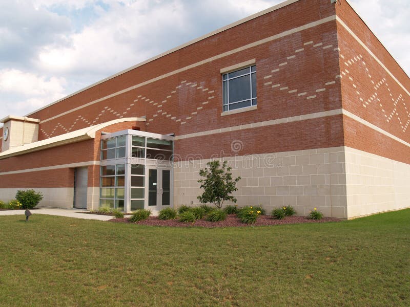 Modern Red Brick School Building Stock Photo - Image of round, concrete ...