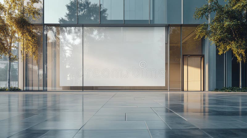 Modern Building Exterior with Blank White Sign Stock Illustration ...