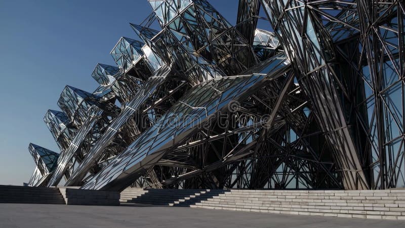 Abstract Geometric Architecture with Reflective Glass Facets in ...