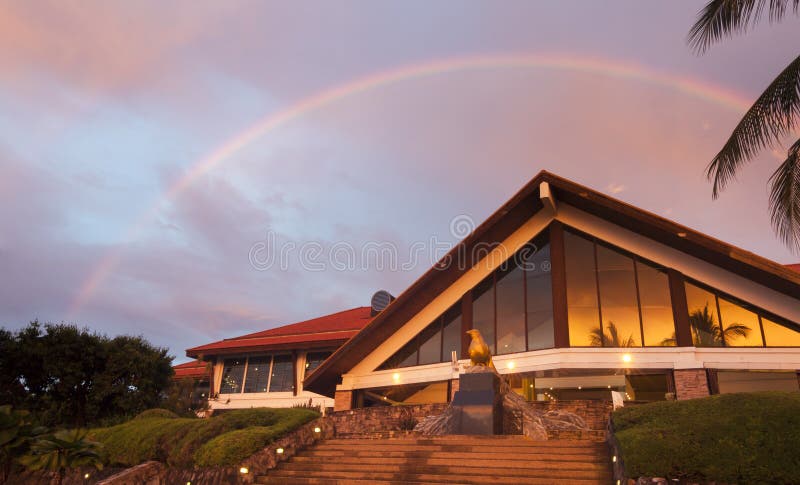 Modern Building Exterior with Rainbow Stock Image - Image of landscape ...