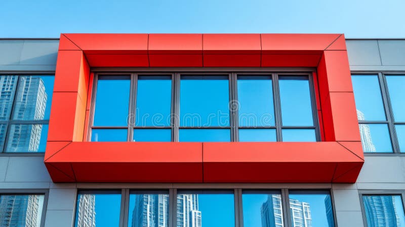 Modern Building Exterior Red Window Frame Design Stock Illustration ...