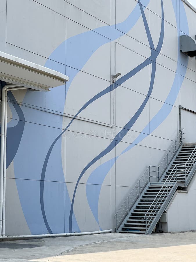 Modern Building Facade with Blue and White Stripes Stock Photo - Image ...