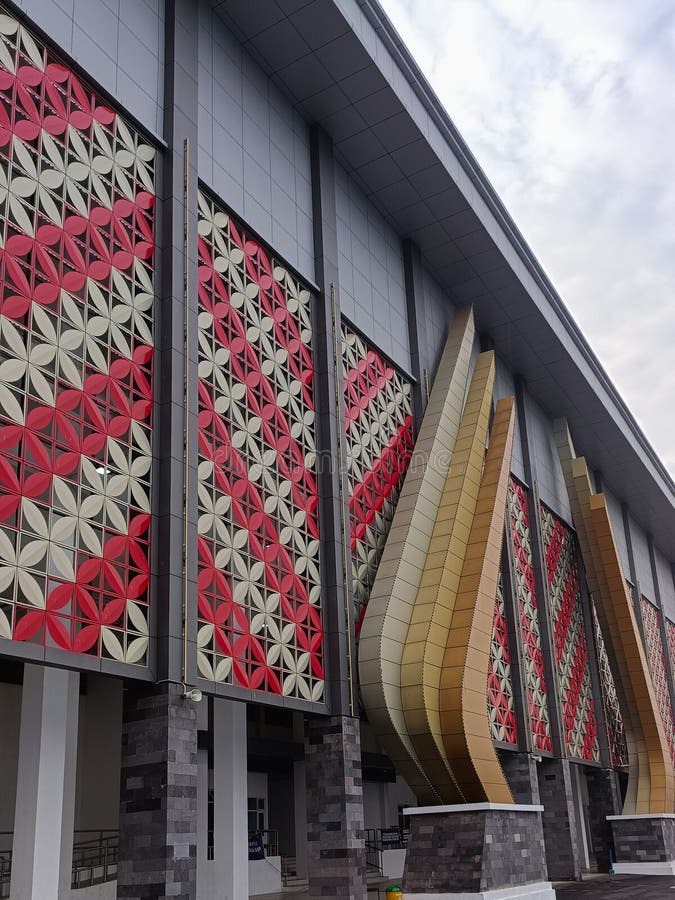 Modern Building Facade with Bold Geometric Patterns and Columns Stock ...