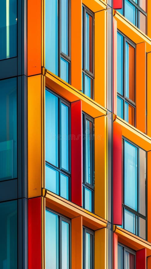 Modern Building Facade with Colorful Panels and Windows Stock Image ...