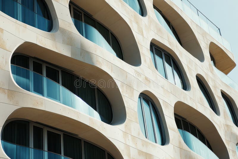 Modern Building Facade with Curved Windows and Balconies Stock ...