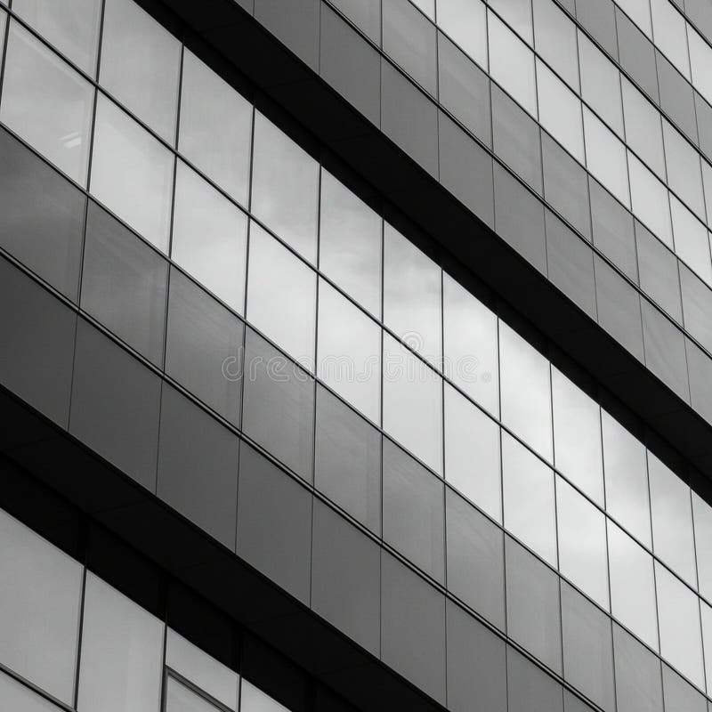 Modern Building Facade Featuring Reflective Glass Panels Arranged in a ...