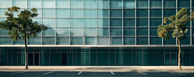 Modern Building Facade with Geometric Patterns and Trees Stock Photo ...