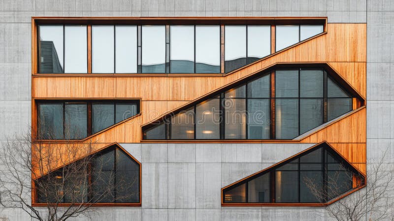 Modern Building Facade with Geometric Windows Stock Illustration ...