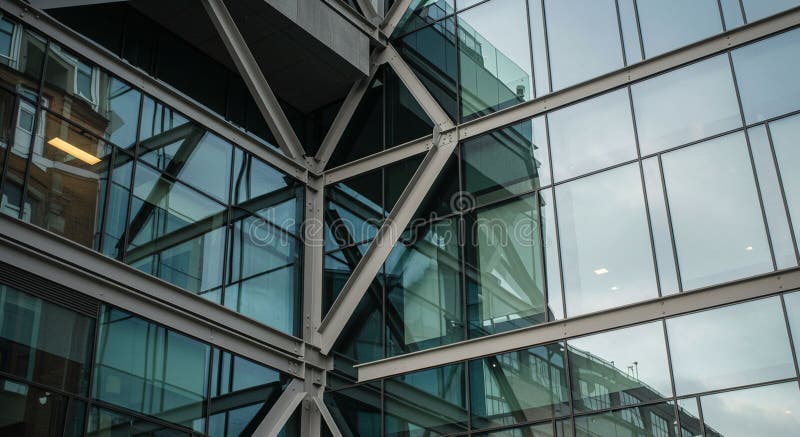 Modern Building Facade with Large Glass Panels and a Visible Steel ...