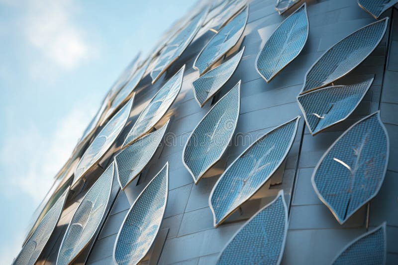 Modern Building Facade with Leaf-Shaped Panels Stock Illustration ...