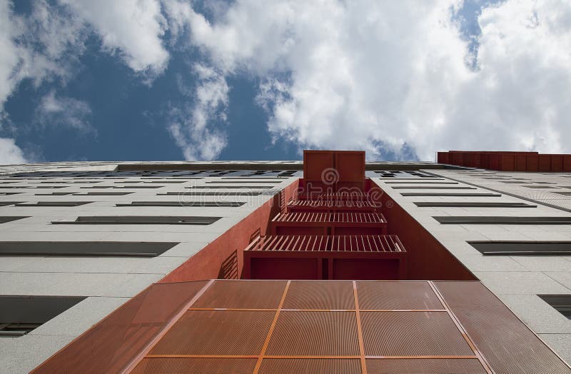Modern Building Facade with Orange Metallic Structure. Stock Photo ...