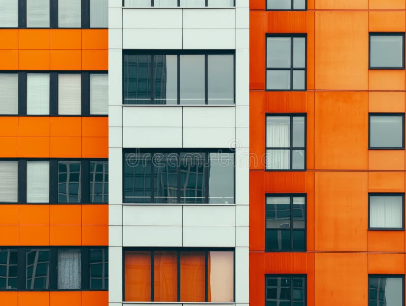 Modern Building Facade with Orange and White Panels Stock Image - Image ...