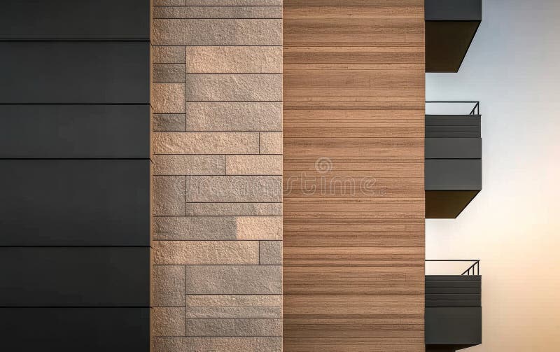 Modern Building Facade Showcasing Contrasting Materials at Sunset in an ...