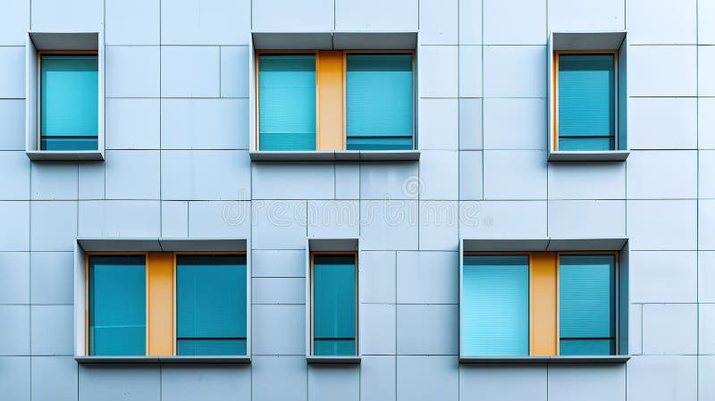 A Modern Building Facade with Six Windows of Different Sizes and Shapes ...