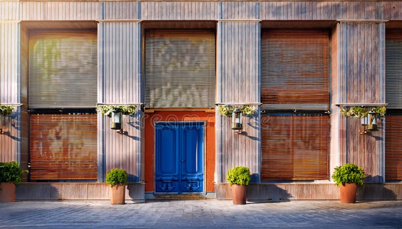 Modern Building Facade with Sunlight and Shadows Stock Illustration ...