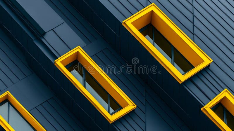 Modern Building Facade with Vibrant Yellow Window Frames in Geometric ...