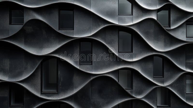 Modern Building Facade with Wavy Dark Gray Texture. Abstract Design of ...