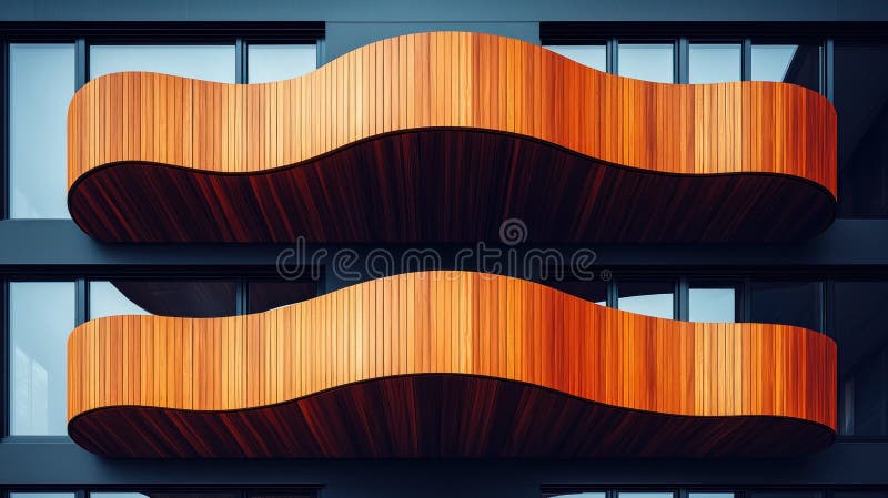 Modern Architecture with Wooden Wave Balconies Stock Illustration ...