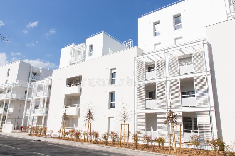 Modern Building Facade White on Blue Sky Stock Image - Image of ...