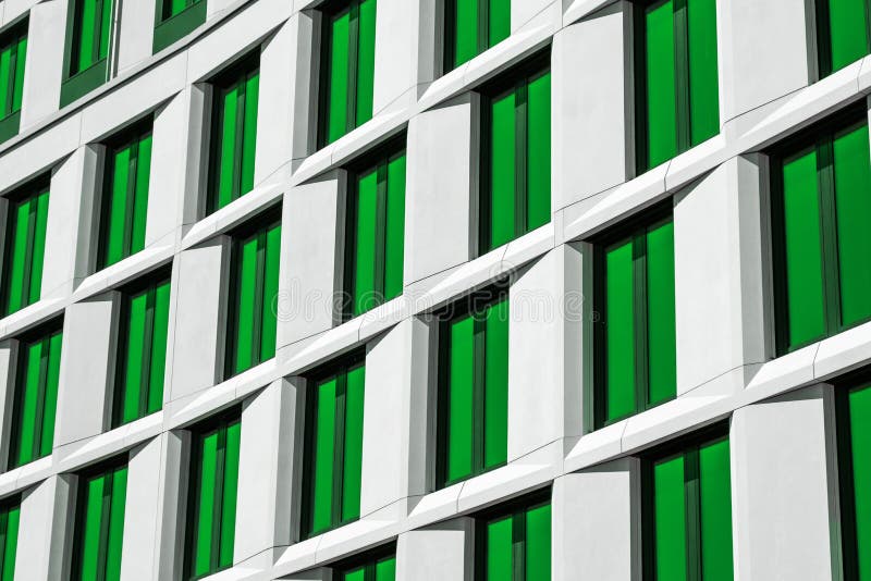 Modern Building Facade , Windows with Green Shades Stock Photo - Image ...