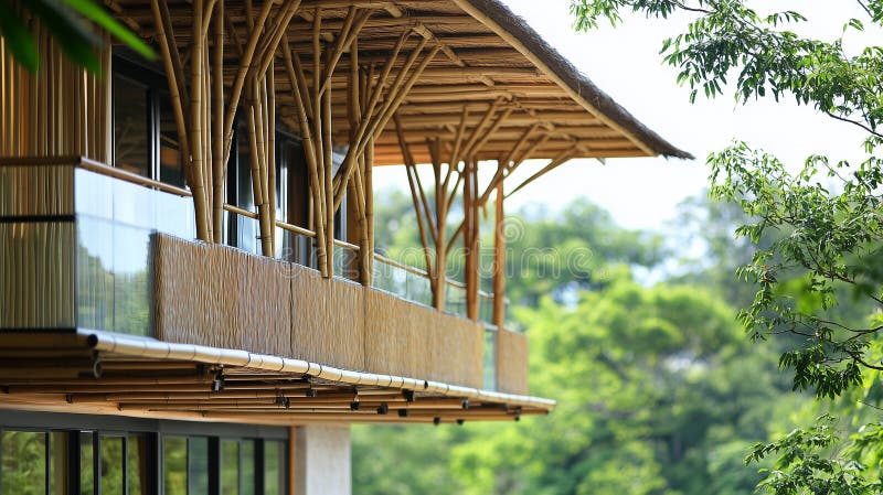 A Modern Building Features a Bamboo Structure with an Extended Balcony ...