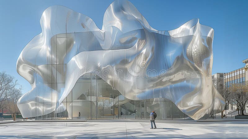 Modern Building with Flowing Metallic Facade Stock Illustration ...