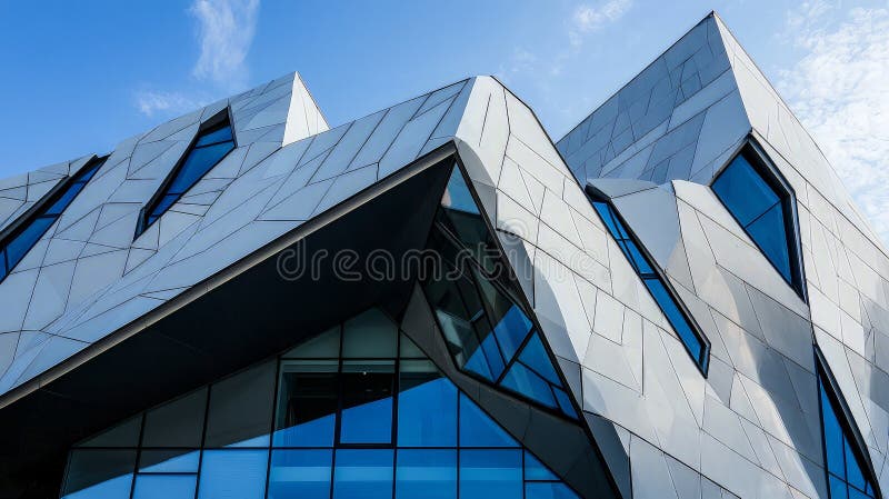 Modern Building with Geometric Facade and Blue Windows Stock Image ...