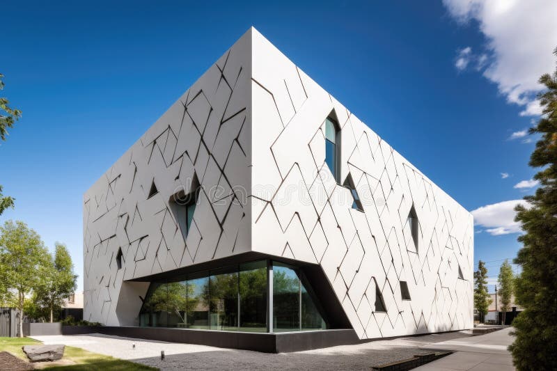 Modern Building with Geometric Facade, Featuring Clean Lines and ...