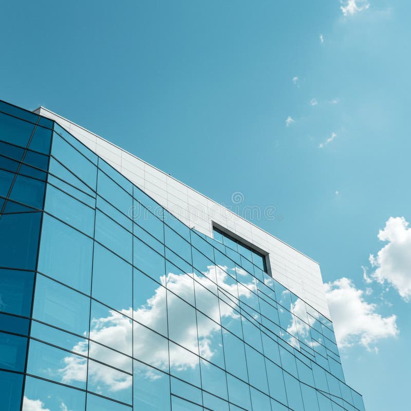 Modern Building with Glass Facade Reflecting a Blue Sky and Fluffy ...