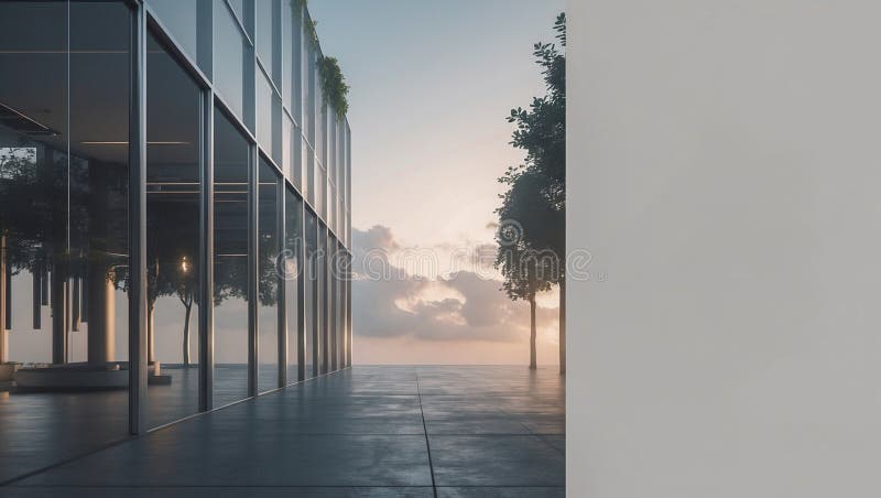 Modern Building with Glass Facade at Sunset Stock Illustration ...