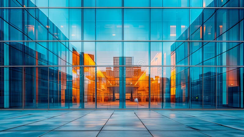 A Modern Building with Glass Walls and Blue Lights Stock Photo - Image ...