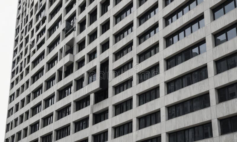 Modern Building with Grid-like Facade Rectangular Windows and Central ...