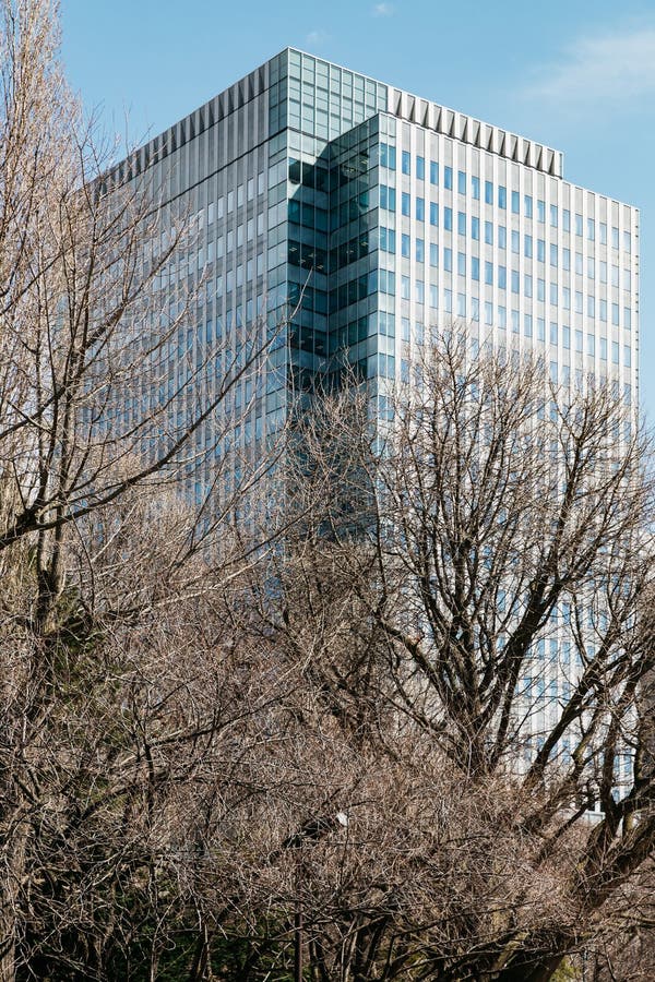 Modern Building Has Rectangle and Square Windows Form with Clear Blue ...