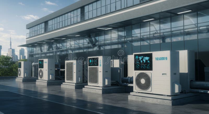Modern Building HVAC System Row of Efficient HVAC Units on a Building ...