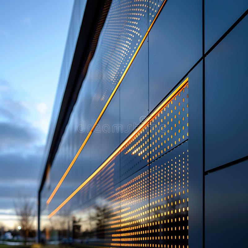 Modern Building with Illuminated Perforated Panels Stock Illustration ...