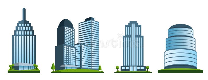 Modern Building Illustration Set Featuring Various Architectural ...
