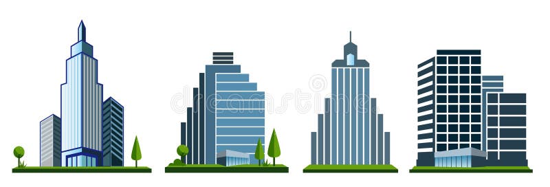 Modern Building Illustration Set Featuring Various Architectural ...