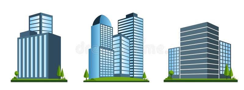 Modern Building Illustration Set Featuring Various Architectural ...
