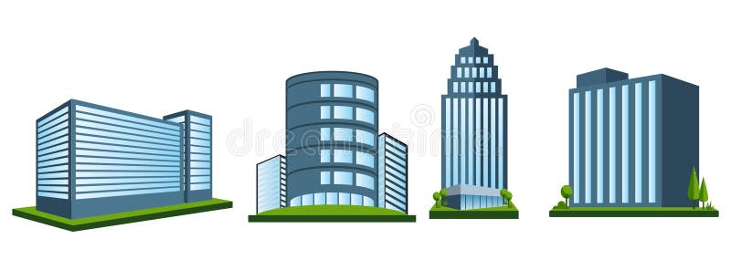 Modern Building Illustration Set Featuring Various Architectural ...