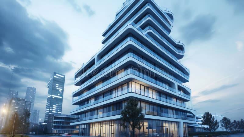 Modern Building with Innovative Architectural Design Stock Illustration ...