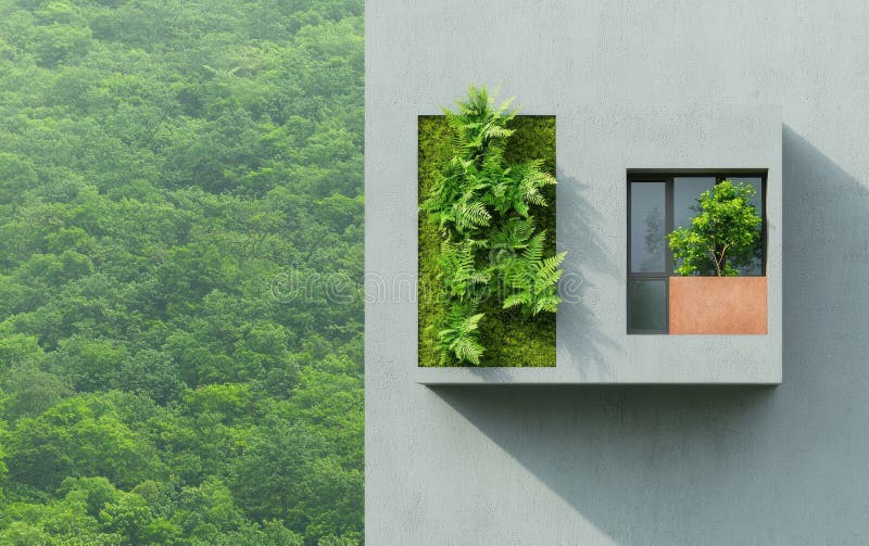 Modern Building with Integrated Vertical Garden and Lush Green ...