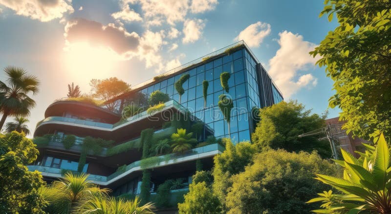 Modern Building Integration with Nature Featuring Vibrant Greenery and ...