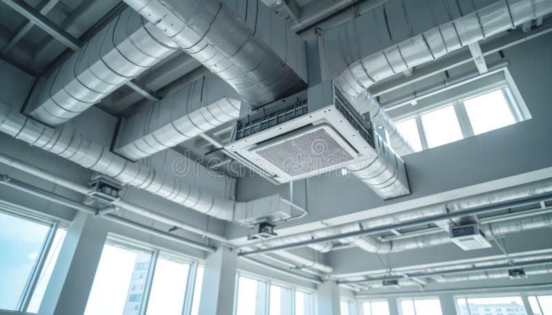 Modern Building Interior with Air Conditioning Unit Mounted on Ceiling ...