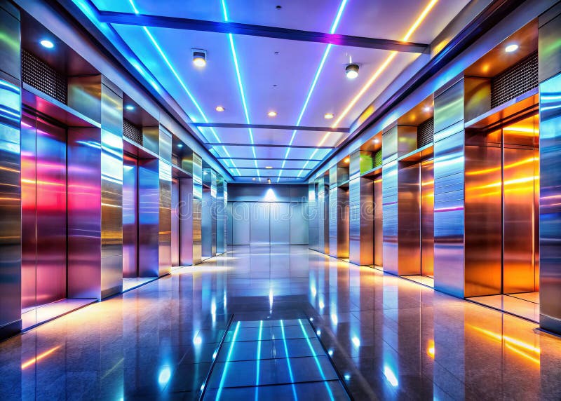 Modern Building Interior Design Stunning Metallic Elevators and Hallway ...