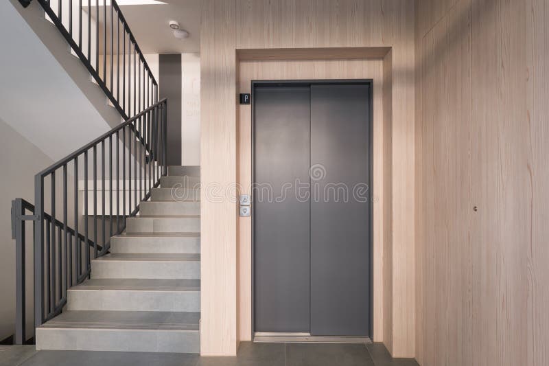 Modern Building Interior with Elevator and Stairs Stock Photo - Image ...